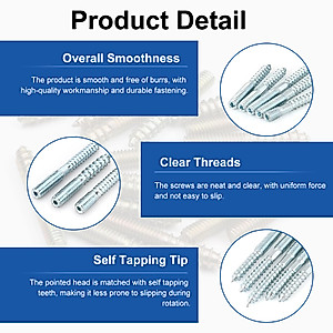 MroMax 8Pcs M10x100mm Double Headed Hanger Bolts, 3.94 inch Length Self Tapping Screw, Extra Long, Zinc Plated Carbon Steel Machine Screws for Wood Joint Furniture Legs