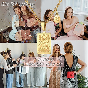 Zodiac Sign Necklace for Women Constellation Tarot Card Pendant Double Sided Gold Stainless Steel Waterproof NonTarnish Friendship Jewelry Gift（Taurus）