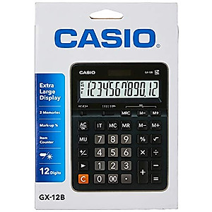 Casio GX12B-BK Large Display 12 Digit Basic Desk Calculator