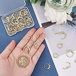 SUPERFINDINGS 40Pcs 4 Styles Brass Leverback Earring Findings Brass Huggie Hoop Earrings Real 24K Gold Plated Earring Hooks for Jewelry Making Crafting Hole: 1~1.5mm Pin: 0.5~1mm