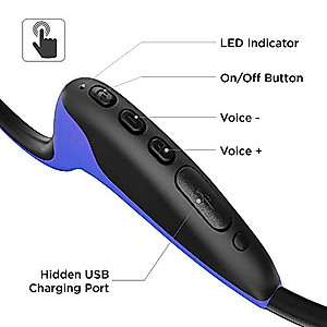 Vibez Bone Conduction Headphones Portable Open Ear Headset Wireless Bluetooth 5.0 Connectivity Sweat Resistant Sports Earphones with Microphone Volume Control for Running Hiking Driving Bicycling Blue