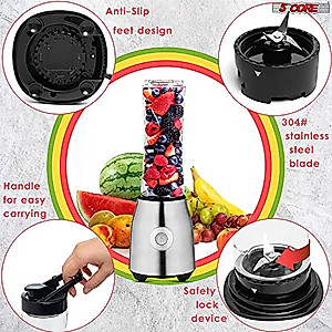 5 Core Smoothie Blender for Shakes and Smoothies, 600ml Powerful 300W Personal Bullet Blender & Smoothie Maker with Portable Bottle BPA Free 20 Oz, 4 Stainless Steel Blade, Blenders For Smoothie 5C 521