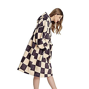 PSII Planet Sister Original Oversized Sherpa Hoodie Blanke ,Wearable Blanket for Adults, One Size Fits All(Beige-Black) X-Large a-899