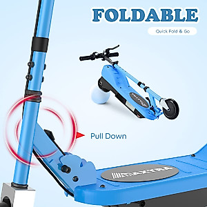 MAXTRA Folding Electric Scooter, Adjustable Handlebar Height for Kids Ages 6-12, up to 10mph ＆ 60 Long Battery Life