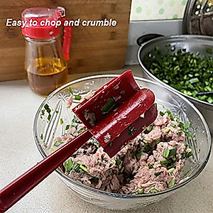 5 Blades Kitchen Ground Meat Chopper Spatula | Hamburger Ground Beef Mix N Chop Tools | for Non-Stick Cookware (Red)