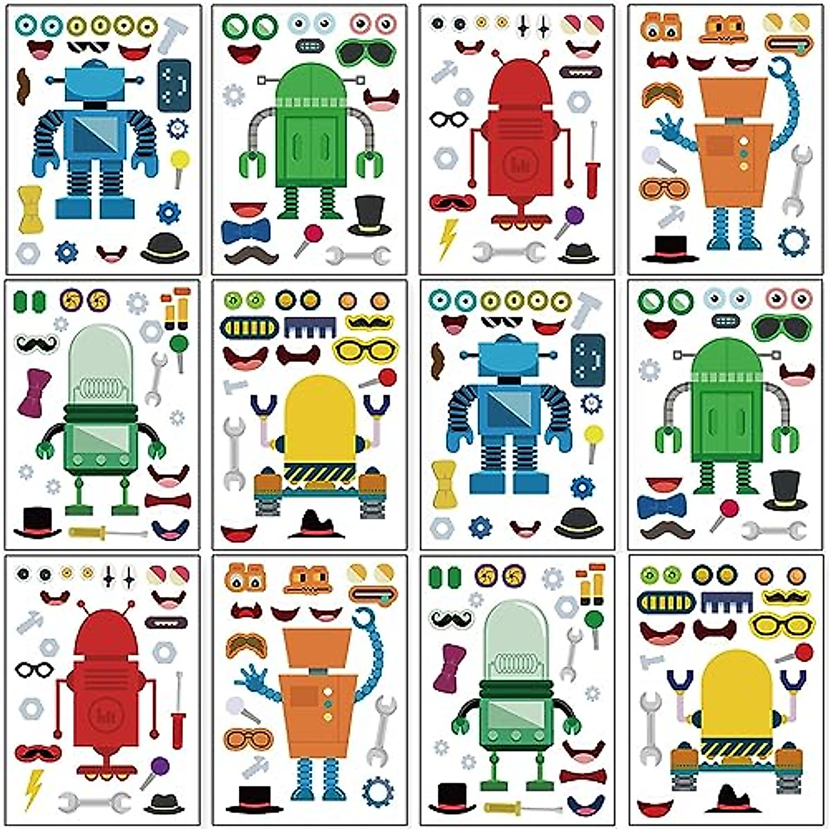 24 Sheets 8.27''×5.9'' Make Your Own Robot Stickers for Kids Toddlers, Make a Face Stickers for Kids Party Favors Activities