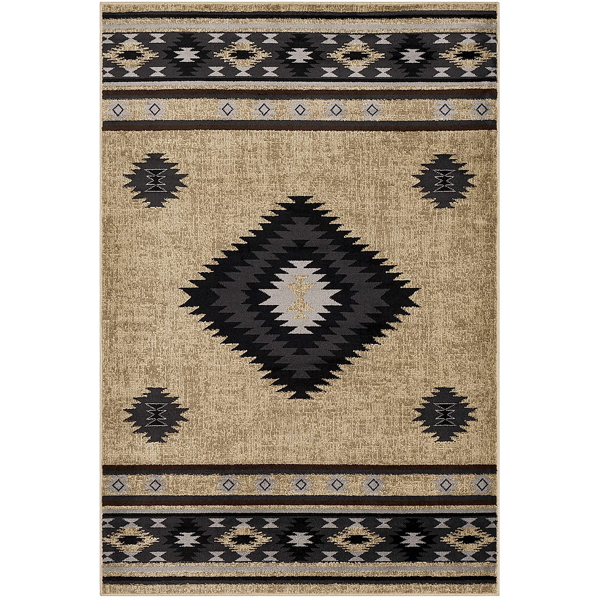 Hauteloom Hoylake Southwestern Tribal Living Room Bedroom Dining Room Aztec Area Rug - Native American Indian Indie Carpet - Brown, Gray, Black - 7'10" x 11'2"