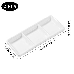 Healeved 2pcs White Ceramic Serving Platter 3 Compartment Appetizer Serving Tray Rectangular Divided Sauce Dishes for Restaurant Kitchen Spices Vinegar Nuts - 5.9 x 2.6 inch