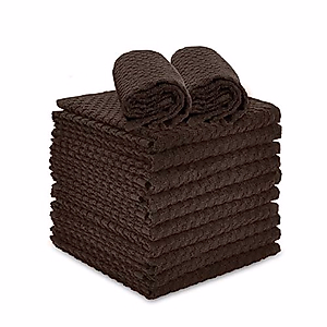 TALVANIA Brown Kitchen Dish Towels, 15” x 25”, 100% Cotton Kitchen Towel and Dishcloths Set, 12 Pack Absorbent Multipurpose Dish Cloth, Hand Towel, Cleaning Bar Towels (Coffee Bean)