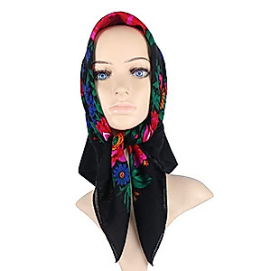 MJ SERECA Acrylic Bandana Printed Hair Scarf Square Ukrainian Head Scarf Floral Babushka Neck Scarf for Women 30"/42"/60" (3 Pack-A 30")