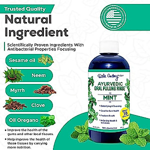 Dale Audrey Ayurvedic Organic Oil Pulling for Teeth and Gums | Refreshing Mint Flavored Oral Rinse Mouthwash | Essential Oils for Bad Breath | Whitening Teeth & Fresh Breath | (3 Pack,8oz)
