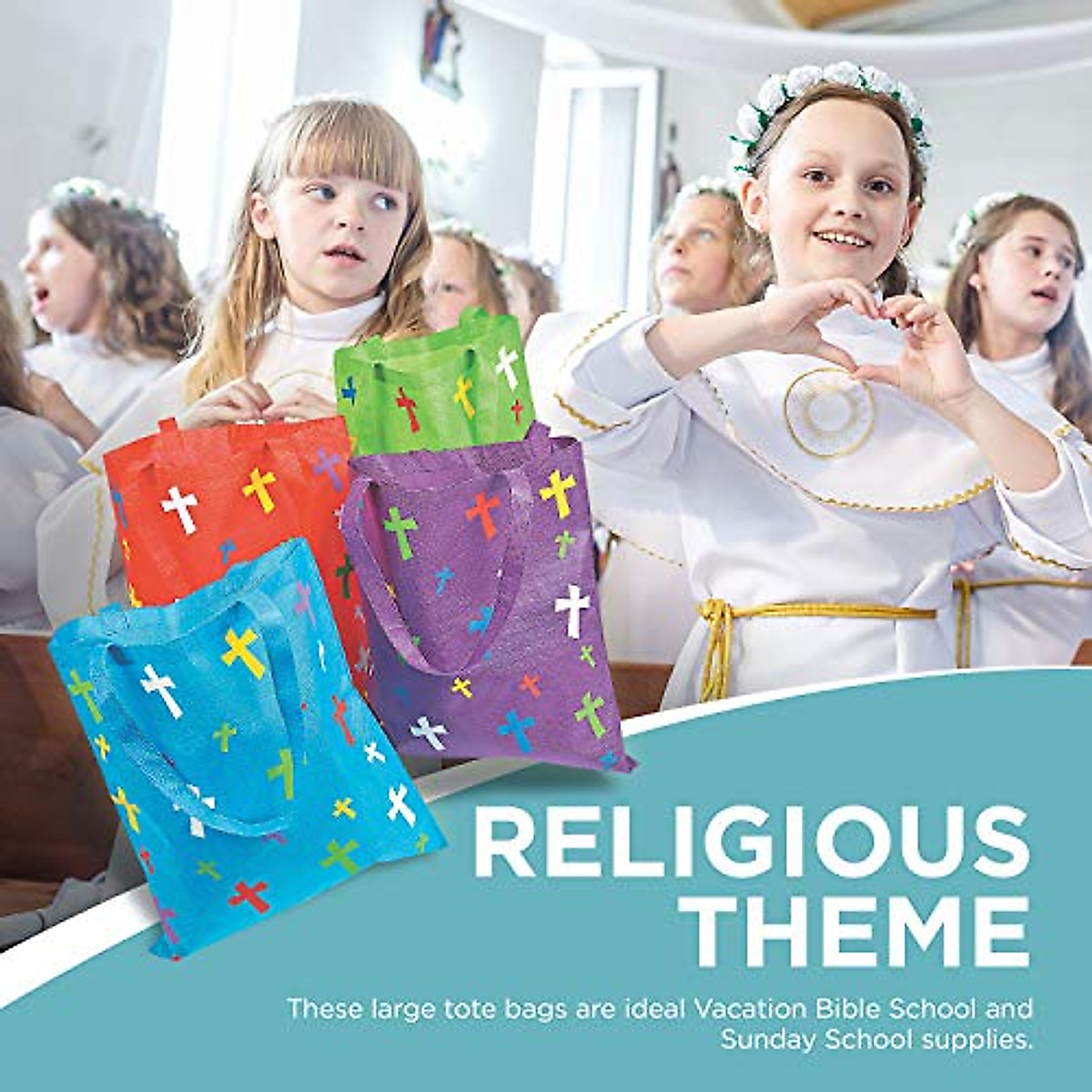 Fun Express - Religious Totes With Crosses - Apparel Accessories - Totes - Novelty Totes - 12 Pieces