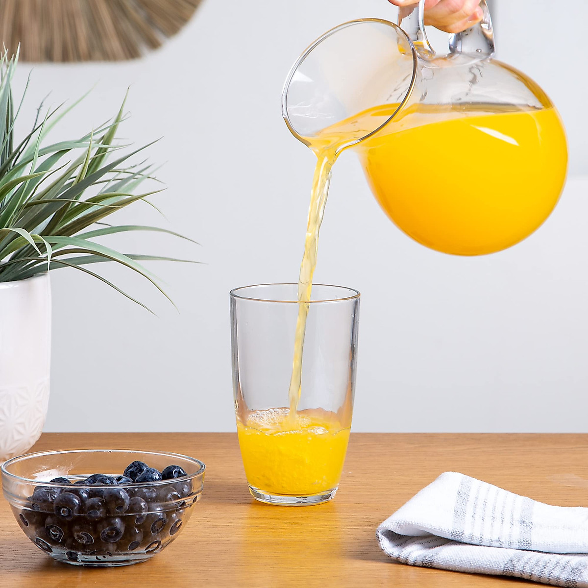 Glass Water Pitcher with Spout – 63 Oz. Elegant Serving Carafe for Water, For Cocktails, Juice, Water – Clear Glass Beverage Pitcher.