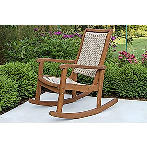 Outdoor Interiors All-Weather Breathable Wicher Eucalyptus Wood Rocking Chair for Decks, Patios, and Porches, Ash Brown