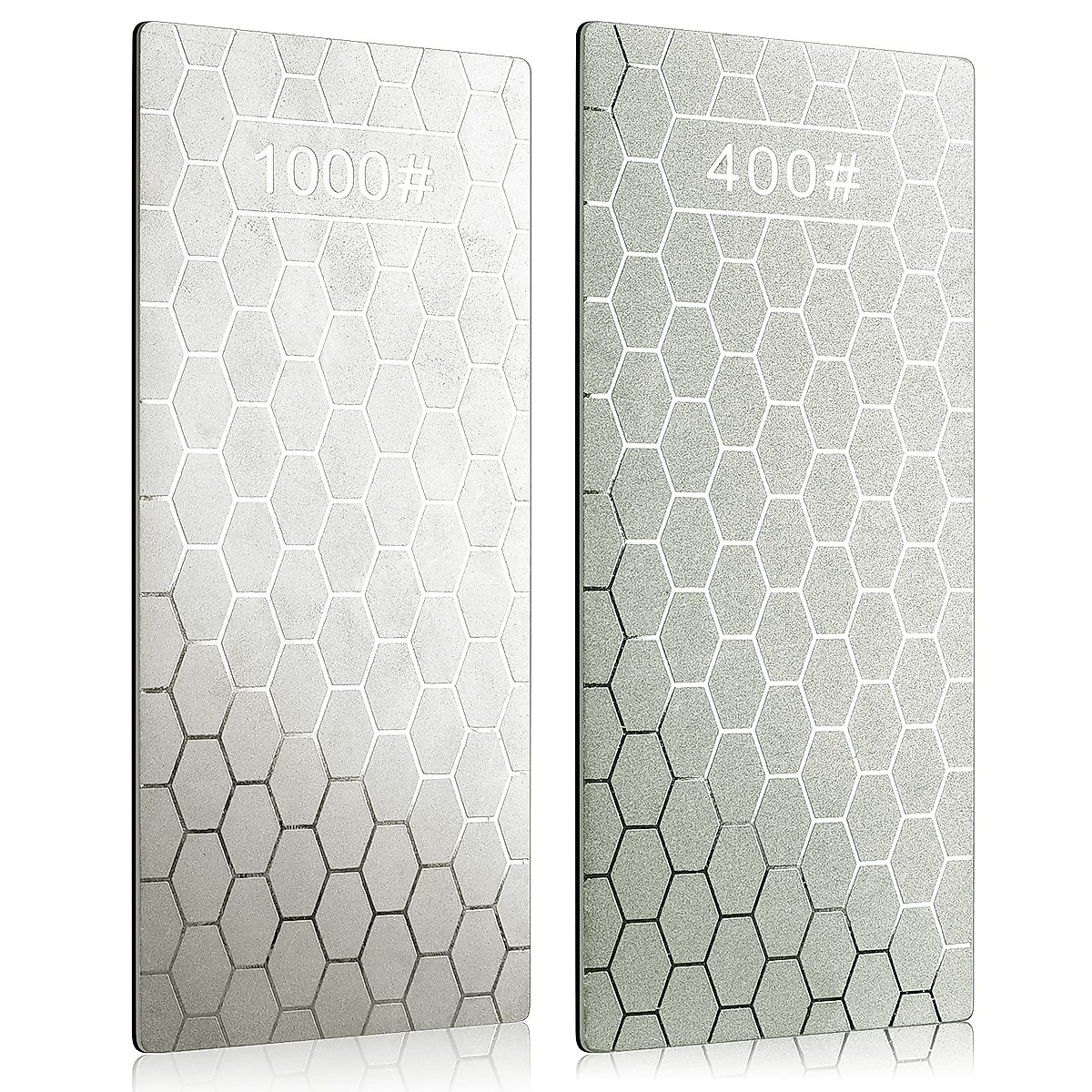 2PCS Diamond Sharpening Stone, Kalolary Knife Sharpener Stone Whetstone Honeycomb Surface Diamond Sharpener Plate with Non-slip Base for Pocket Knives Scissors, Outdoor Kitchen Tools (400/1000 Grit)