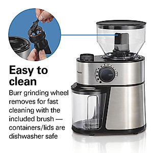 Hamilton Beach Electric Burr Coffee Grinder with Large 16oz Hopper & 18 Settings For 2-14 Cups, Stainless Steel (80385)