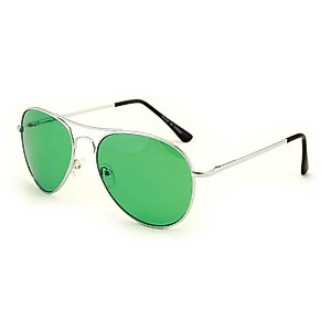 Vision World Eyewear - Colorful Silver Metal Aviator With Color Lens Sunglasses (Green lens)