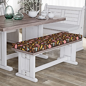 Lunarable Ice Cream Bench Pad, Yummy Summer Desserts Fruity Toppings Chocolate Flavor Sundae Ice Lolly Cartoon, Standard Size HR Foam Cushion with Decorative Fabric Cover, 45" x 15" x 2", Multicolor