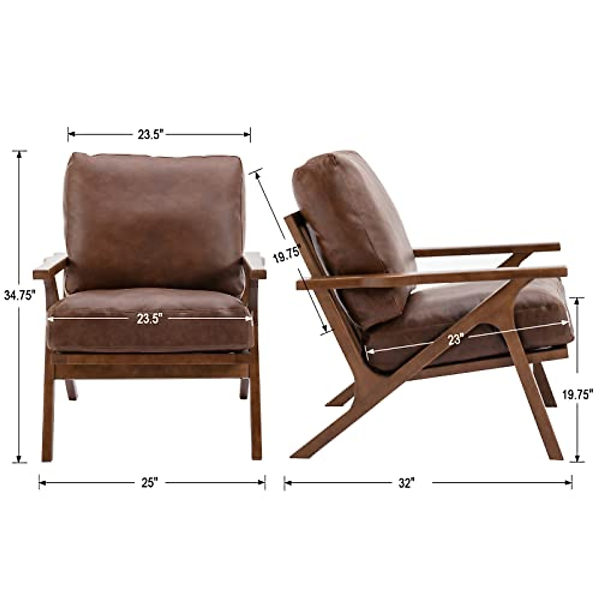 chairus Leather Accent Chairs Mid Century Modern Armchairs Compfy Upholstered Lounge Sofa Chairs for Living Room Fireplace/Bedroom/Reception/Dorm, Set of 2, PU Brown