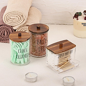 Tbestmax Qtips Holder Dispenser, 10/7 oz Bathroom Container for Cotton Ball Cotton Swabs, Apothecary Jar Organizer for Storage(Wood Lids)