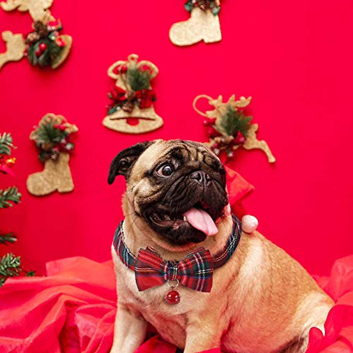 4 Pieces Christmas Dog Bandanas and Collars Set Xmas Christmas Classic Plaid Dog Neck Tie Triangle Bib Scarf Kerchief Adjustable PET Bow Tie with Safety Bell PET Costume for Cat Dog (L, Classic Style)