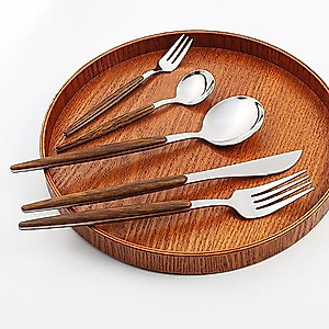 Aimilan 30 Piece Silverware Set for 6, 18/10 Stainless Steel Imitation Wooden Handle Flatware Cutlery Set for Home Kitchen Restaurant, Mirror Finish, Dishwasher Safe (30-Piece for 6)