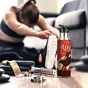 Cowboy Rodeo Sport Water Bottle, Cow Print Vacuum Insulated Leakproof Stainless Steel Drinking Bottle with Straw Lid for Travel Fitness Outdoor Flask Sports Gym, 32 oz