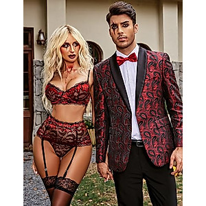 Avidlove Lingerie For Women High Waisted Lingerie Set with Garter Underwire Push Up Bra and Panty Sets(Red,M)