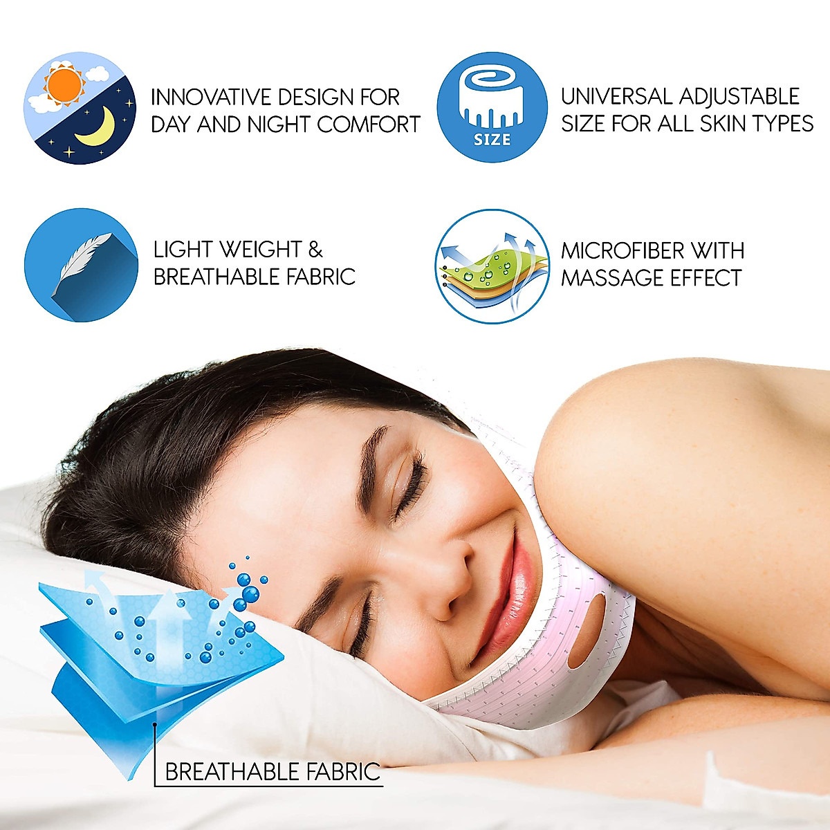 LAUER COSMETIC Double Chin Reducer Chin Strap Face Mask Reusable V Shaped Slimming Face Mask & Neck Firming Cream V Line Lifting Mask Chin Up Patch (Pink)