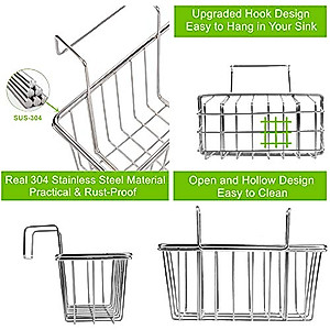 JIANYI Sponge Holder, Stainless Steel Sponge Holder for Kitchen Sink, Rustproof Durable Brush Sink Caddy for Sponge, Dishwashing, Brush Drying