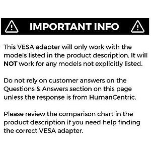 HumanCentric VESA Mount Adapter Bracket for Acer Monitors - Fits Models G226HQL, G246HYL, G247HL, G277HL, G277HU, S200HQL, S200HL, S220HQL, S230HL, S232HL, S240HL, S242HL