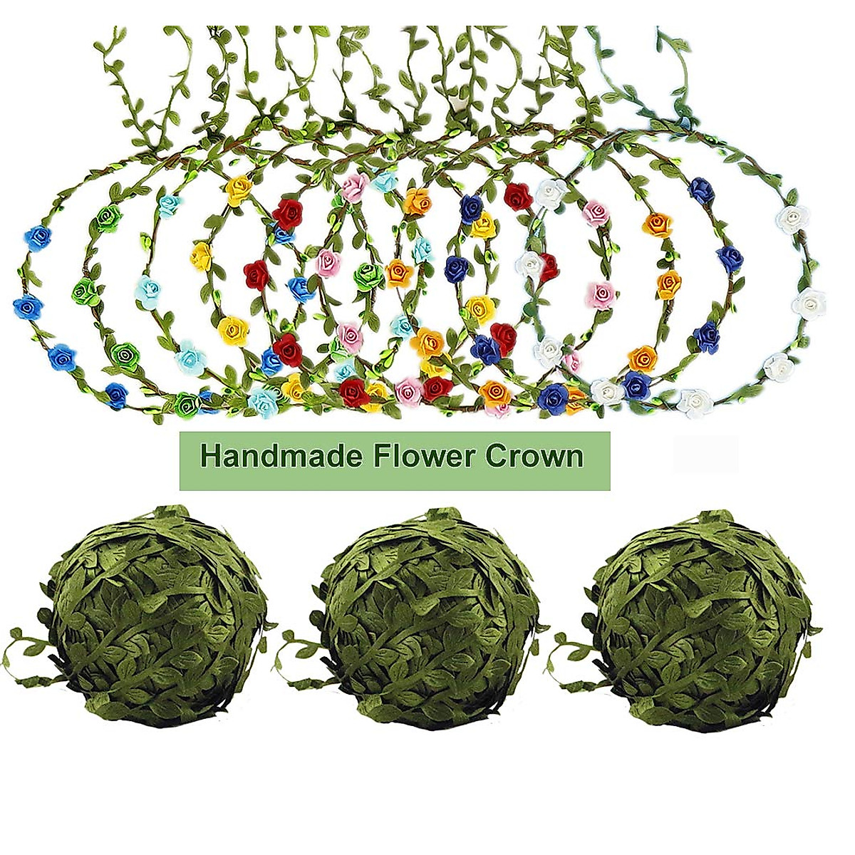 2PCS 20M Olive Green Leaves Leaf Trim Ribbon Artificial Vines Foliage Rattan for DIY Craft Home Wall Garden Party Wedding Decoration HBFZSY-20