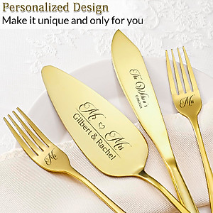 Zhamate Custom Cake Cutting Set for Wedding, Personalized Cake Knife and Server Set, Stainless Steel Personalized Cake Cutter Set for Wedding, Anniversary, Birthday Gift(Gold)