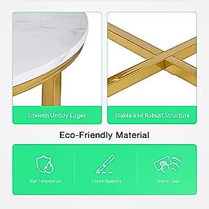 AZL1 Life Concept Modern Round Coffee Table for Living Room, Sofa Center Table for Dining Room, Modern Marble Tabletop with Gold Metal Legs, Marble.