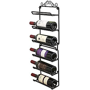 MyGift Wall Mounted Matte Black Metal Wine Rack with Vintage Scrollwork Design, Hanging 6 Bottle Wine Holder Display Rack, 2 Piece Set