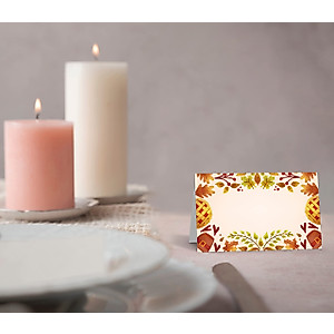 Fall Thanksgiving Table Place Cards, Orange Pumpkin Blank Seating Place Card for Table, 25 Pack Buffet Food Tent Labels, Double Design Name Cards, Thanksgiving Day Party Decorations(03)