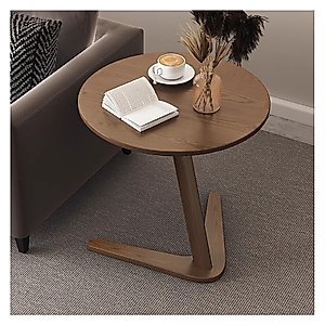 BESNUT Solid Wood End Table for Couch,C-Shaped Side Table,Small Sofa Table for Living Room, Bedroom, Bedside (Color : Dark Brown, Size : Large)