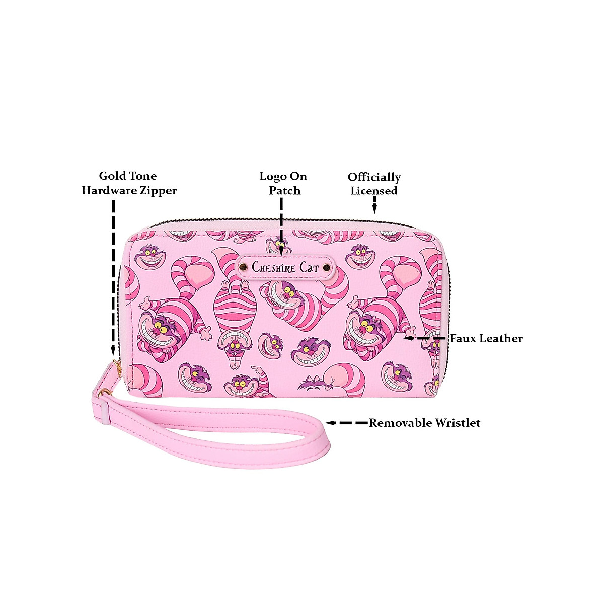 Disney Wallet Wristlet Zip Clutch Faux Leather (Cheshire Cat Pink)
