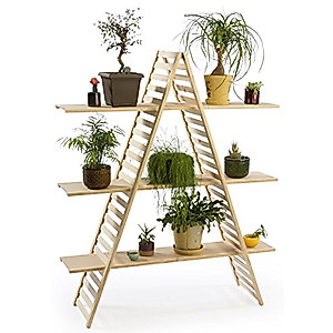 Displays2go Wood A-Frame Shelf, 3 Tiers, Adjustable Shelves, 48" W x 57" H x 14.5" D, Pine (PAN2F3SAUP)