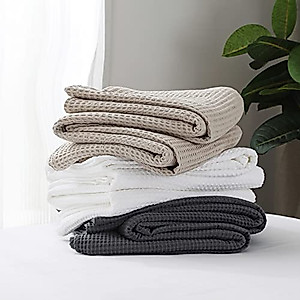 Waffle Blanket King 100% Cotton Bed Blanket, 380 GSM Waffle Weave Throw Blanket for All Seasons, Pre-Washed and Anti-Shrinkage Soft Lightweight Blanket for Bed, Sofa (Khaki,90x104)