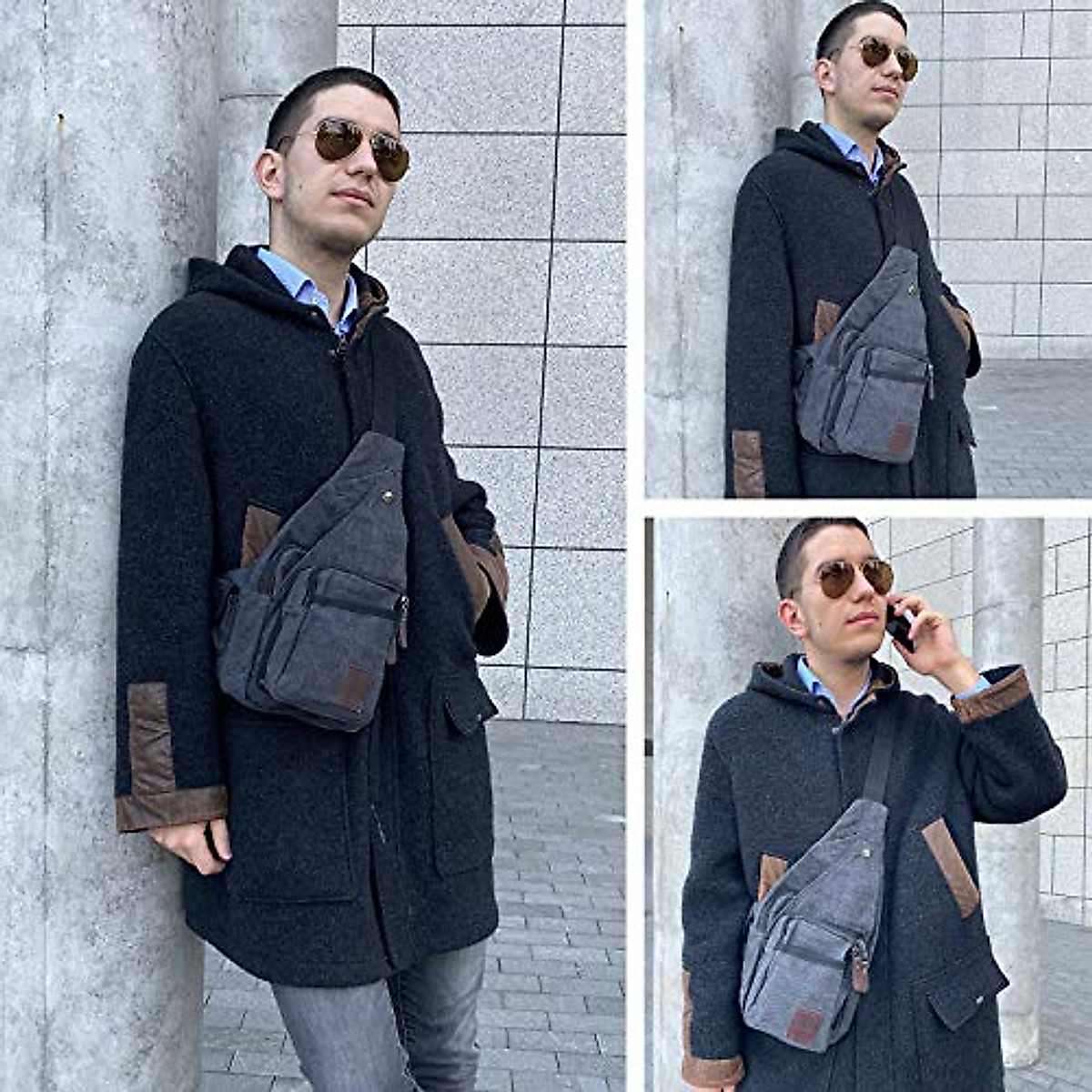 Canvas Sling Bag Crossbody Backpack Casual Daypack Small Chest Shoulder Bag Sling Chest Multipurpose Backpack for Travel, Hiking, Cycling (Green)