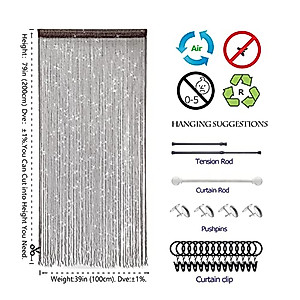 2 Pcs Door String Curtain Doorway Beads Curtains,Hanging Room Divider Beaded Decor Hippie Glitter Fringe Panel Closet Window Wall Backdrop Doors Sequin Sheer Boho Doors Tassel (2, Coffee, 39×79in)