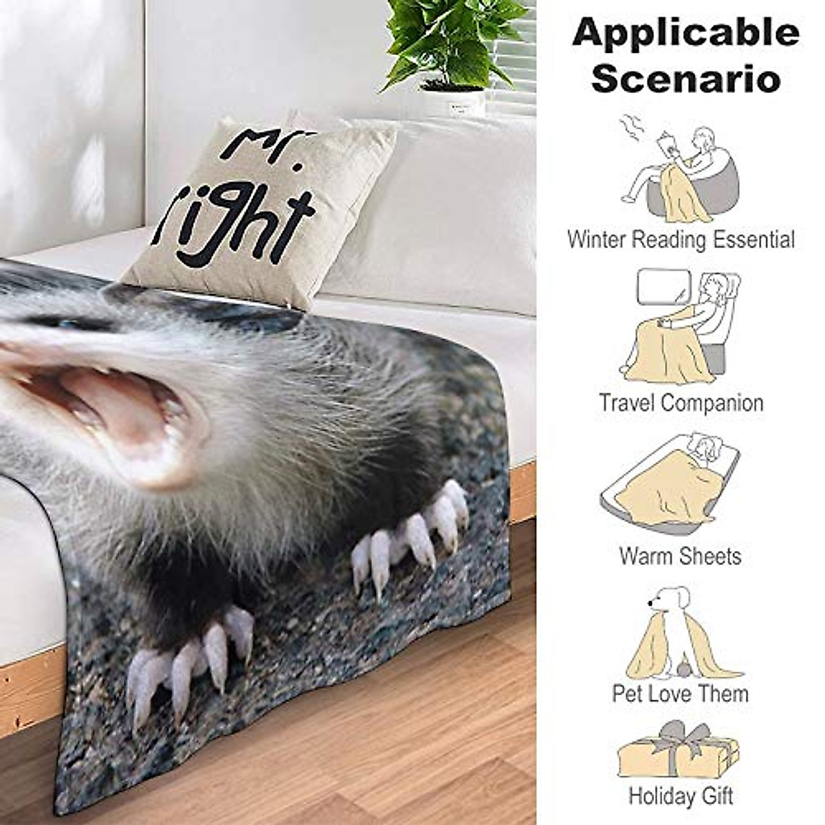 Flannel Fleece Throw Blanket Baby Possum Pattern Breathable Air-Conditioned Quilts for Camping Traveling Cozy Warm Bed Blanket for Women Men, 30 x 40 in