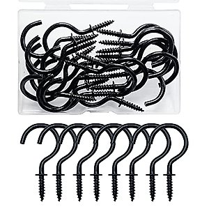 ECKJ 20 Pcs Metal Cup Hooks 1-1/4 Inch Screw-in Hook, Mug Hooks, Heavy Duty Ceiling Hooks for Hanging Plants, Christmas Light, Jewelry, Wind Chimes, Kitchen Hooks Under Shelf, Zinc Plated Black
