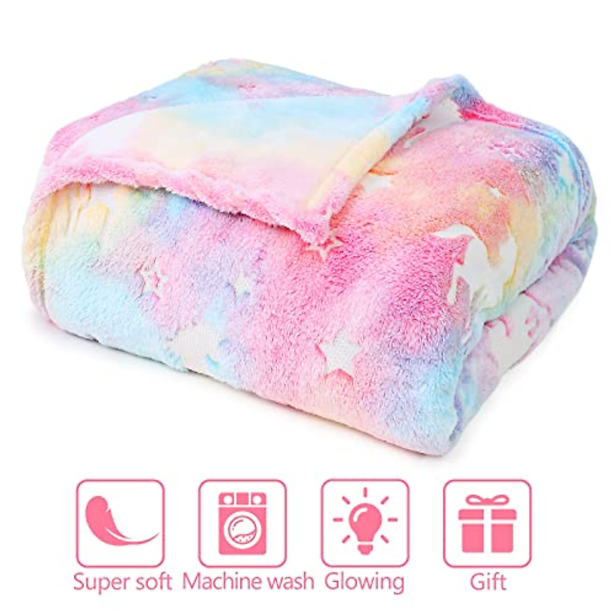 GOPHRALOVE Glow in The Dark Blanket - Unicorn Throw Blanket Birthday Gift for Girls 3 4 5 6 7 8 9 10 Years Old - Soft Cozy Fluffy Flannel Rainbow Unicorn Blanket 50"x60"