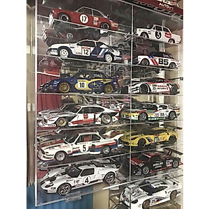 DisplayGifts 1/18 Scale Hot Diecast Toy Cars Wheels Clear Acrylic Display Case Wall Mountable Cabinet Hot 12 Cars Holder w/ Mirrored Background