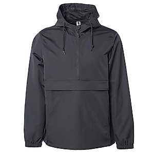 Global Blank Windbreaker Men’s Rain Jacket, Waterproof Hoodie Zip-Up Anorak, Black, Large