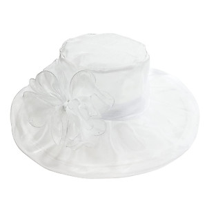 Women Girl Ladies White Tea Party Fascinator Hat Vintage Church Funeral Cocktail Easter British Organza Fascinators Dress Hats Top Headpiece Summer Beach Cap Spring Garden Sunday Party Accessories