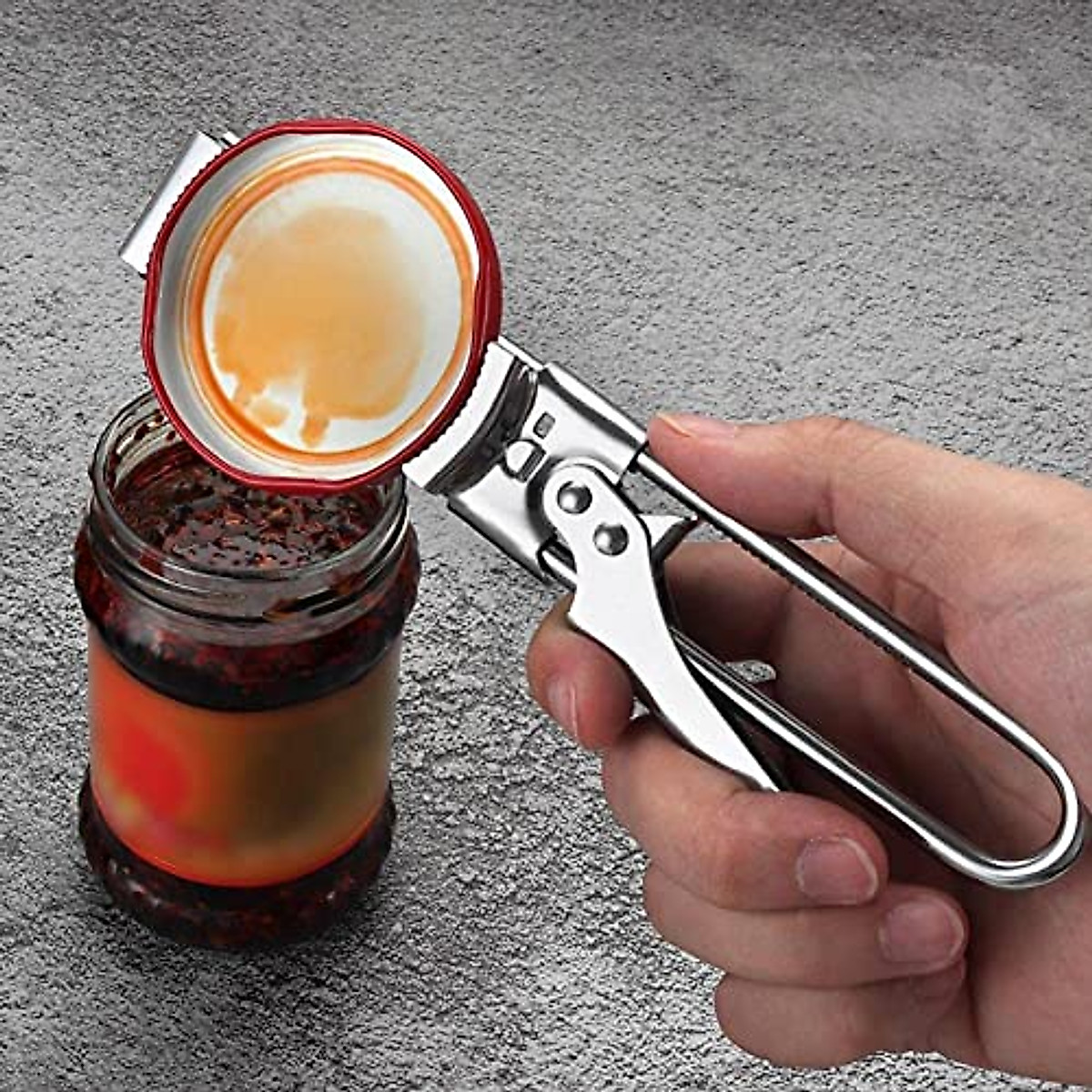 Warncode Adjustable Multifunctional Stainless Steel Can Opener, 3 Seconds Quick and Easy Manual Bottle Jar Opener Lid Remover Gripper Kitchen Tool,for Arthritic Hands,Seniors,Long Fingernails (1Pcs)