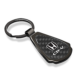 iPick Image Compatible with Honda CR-V Real Black Carbon Fiber Gunmetal Black Metal Teardrop Key Chain